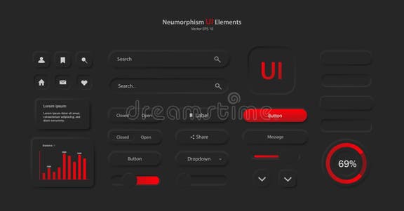 A Collection of Icons for User Interface Development in Black and Red ...