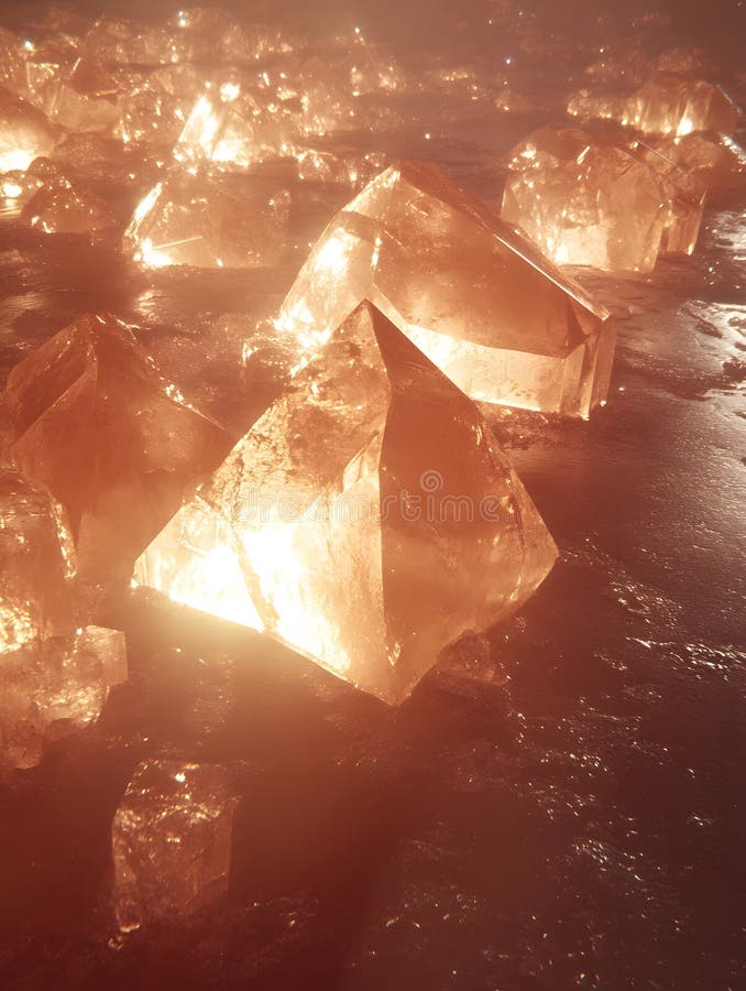 A Collection of Illuminated Crystals Arranged on a Dark Surface ...