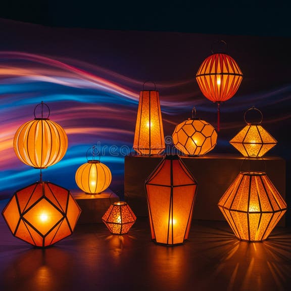 A Collection of Illuminated Lanterns in Various Geometric Shapes ...