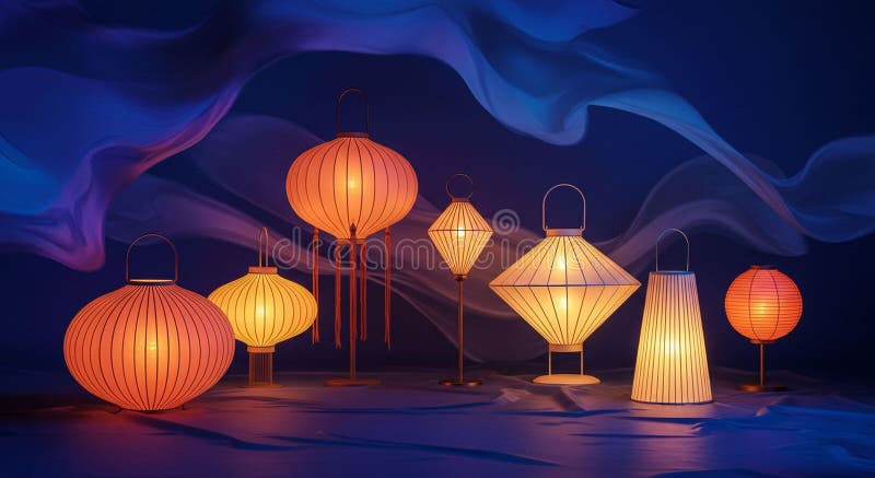 A Collection of Illuminated Paper Lanterns in Various Shapes and Sizes ...