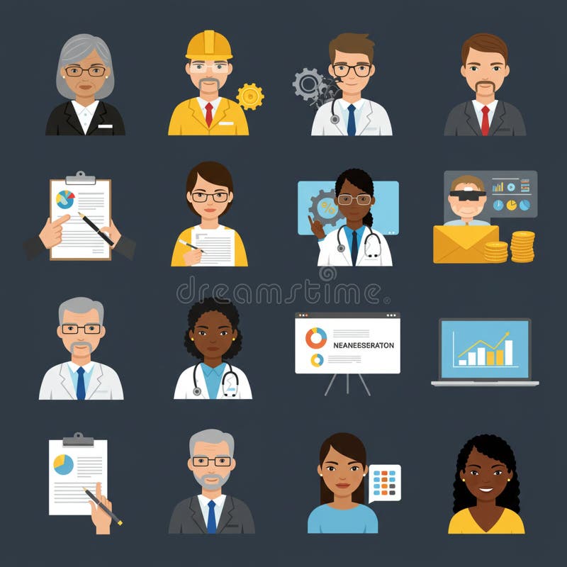 Collection of Illustrated Avatars Representing Diverse Professions ...