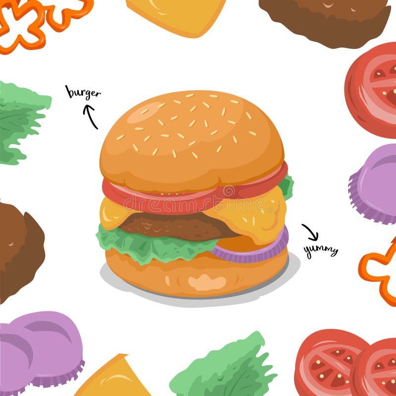 A Collection of Illustrated Burger Ingredients Stock Illustration ...