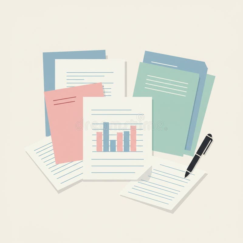 A Collection of Illustrated Documents and Folders is Arranged in a ...