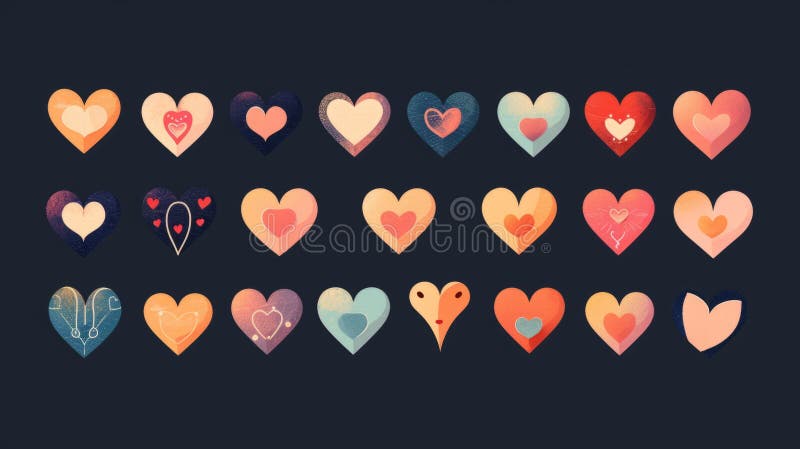 Collection of Illustrated Hearts Icons Generative Ai Stock Illustration ...