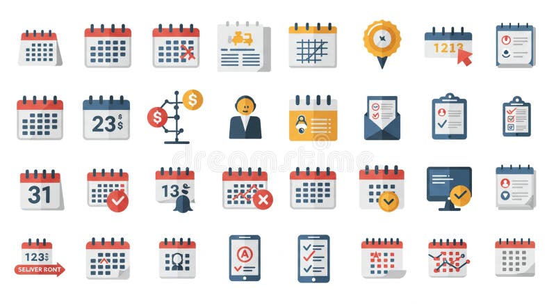 A Collection of Illustrated Icons Features Calendars, Checklists ...