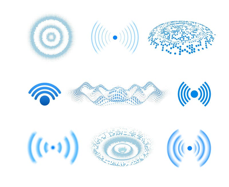 Collection of Illustrations of Blue Sound Waves for Wi-Fi. Stock Vector ...