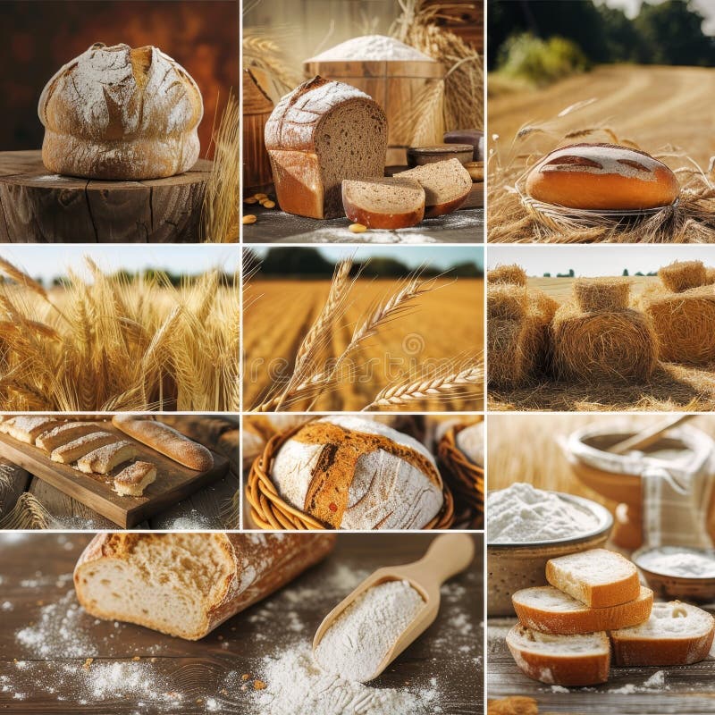 A Collection of Images Featuring Bread and Grains Stock Illustration ...