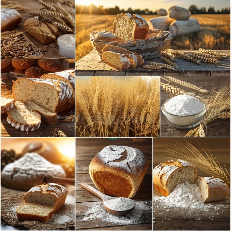 A Collection of Images Featuring Bread and Grains Stock Illustration ...