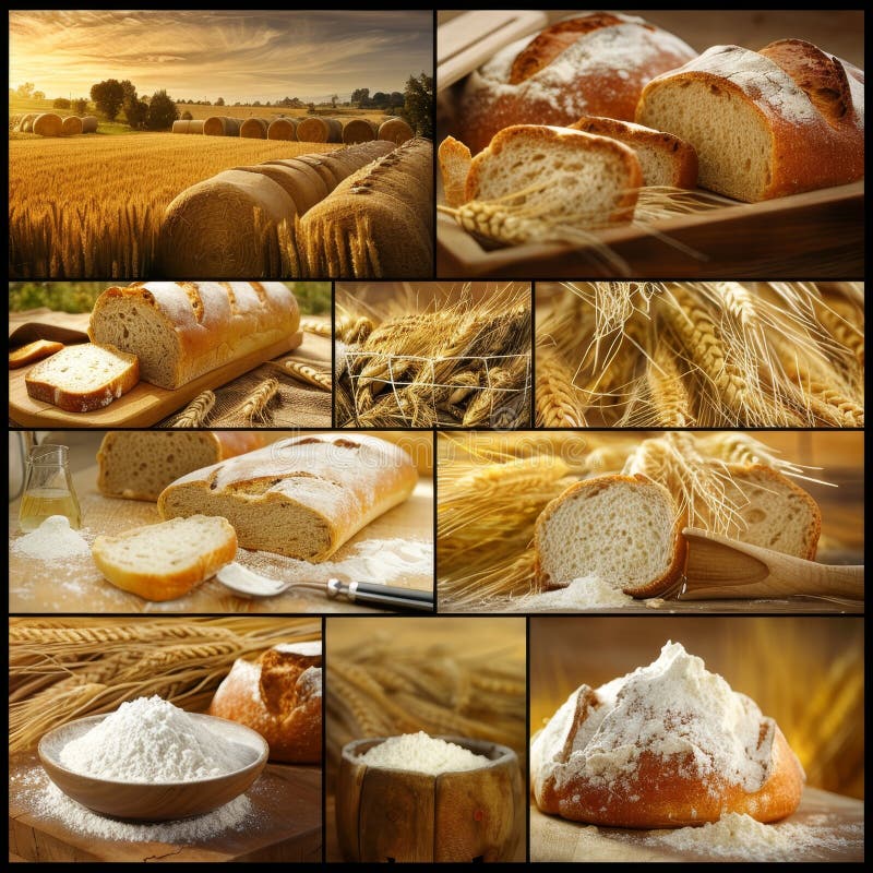 A Collection of Images Featuring Bread and Grains Stock Illustration ...