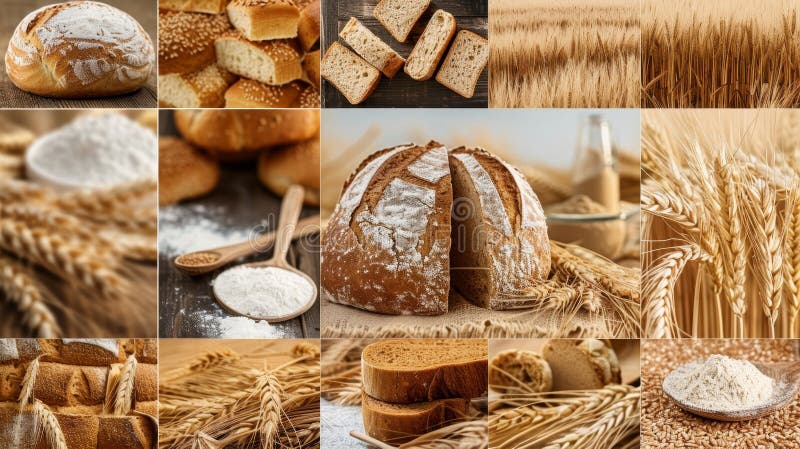 A Collection of Images Featuring Bread and Grains Stock Illustration ...