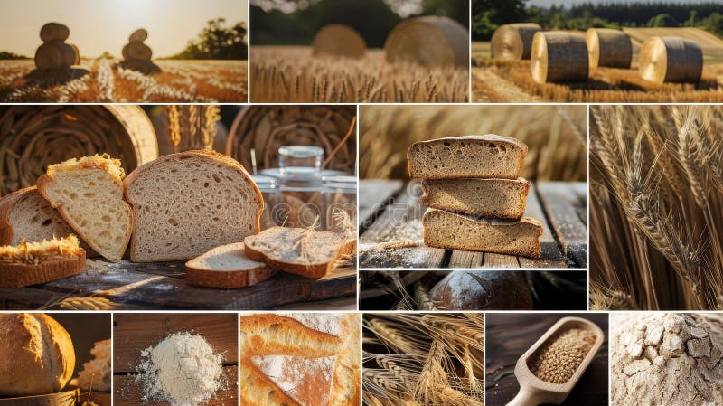 A Collection of Images Featuring Bread and Grains Stock Illustration ...