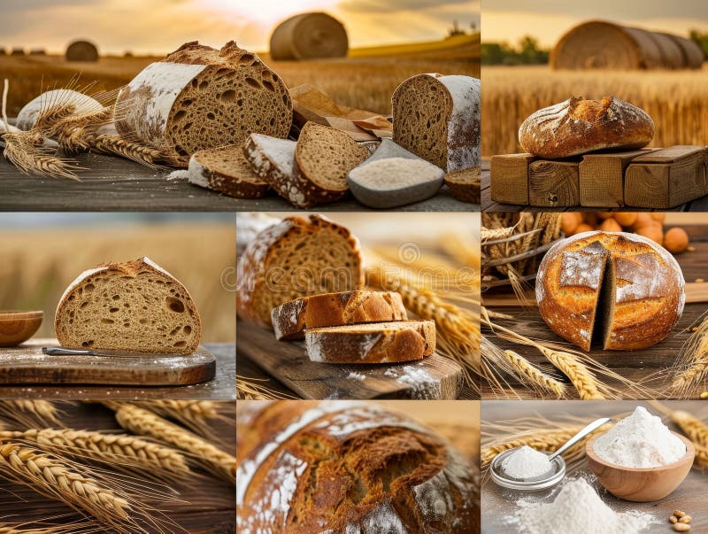A Collection of Images Featuring Bread and Grains Stock Illustration ...
