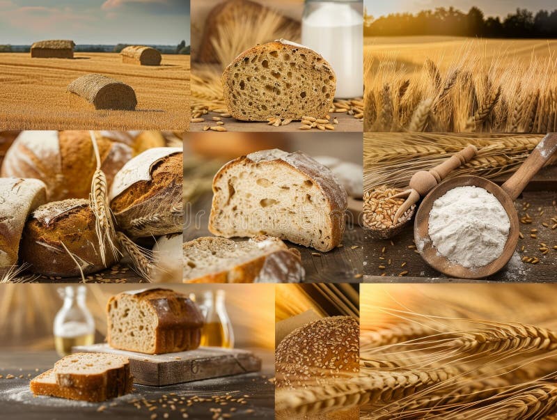 A Collection of Images Featuring Bread and Grains Stock Illustration ...