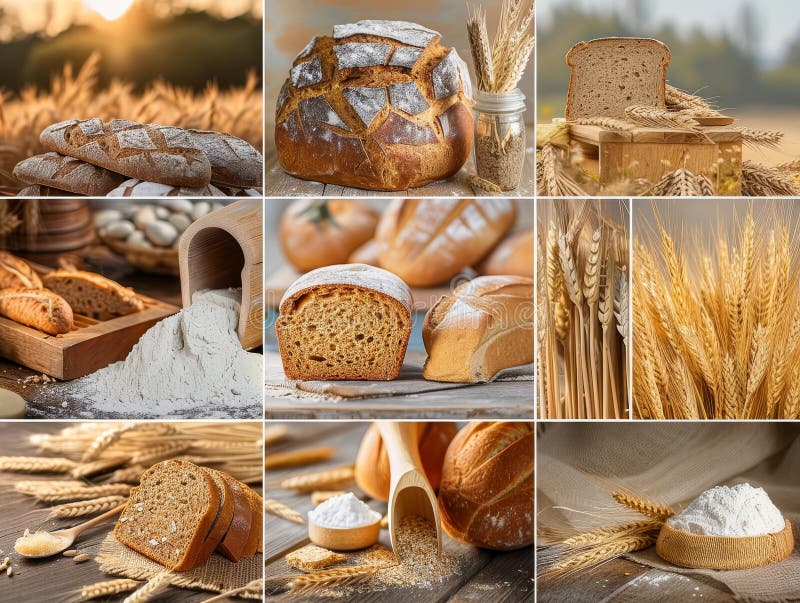 A Collection of Images Featuring Bread and Grains Stock Illustration ...