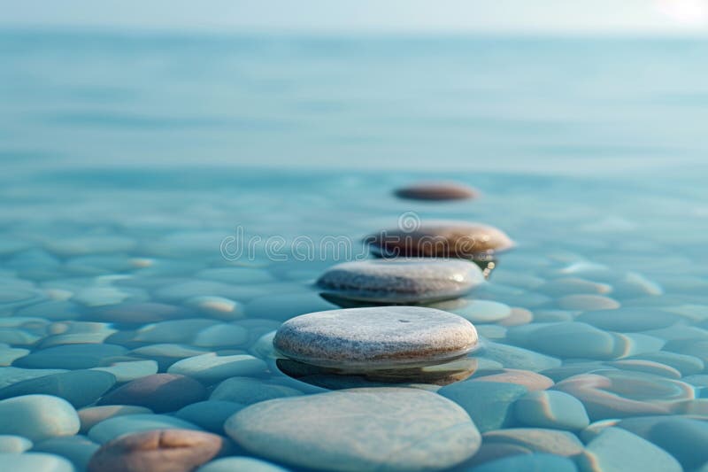 A Row of Rocks Stacked on Top of Each Other in the Water Stock Photo ...