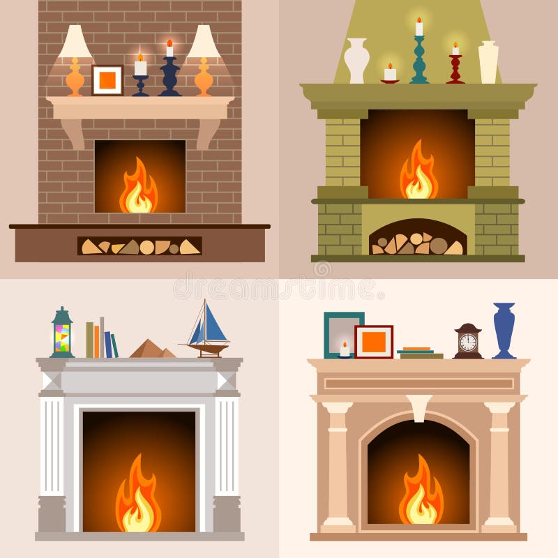 A Collection of Images of the Four Fireplaces Stock Vector - Illustration of home, style: 64980684