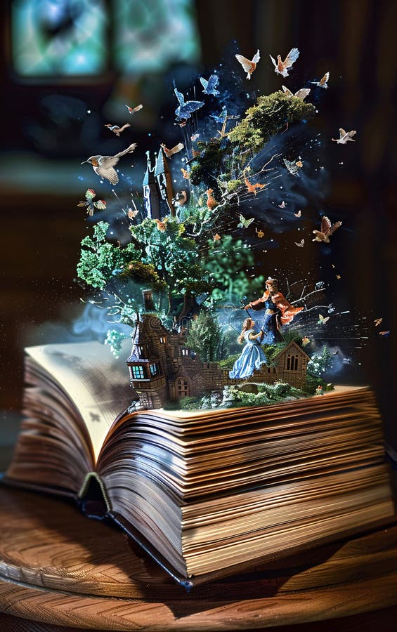 "Enchanted Storybook Castle Emergence" "Open Book with Fairytale Forest ...