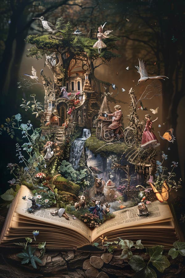 "Enchanted Storybook Castle Emergence" "Open Book with Fairytale Forest ...