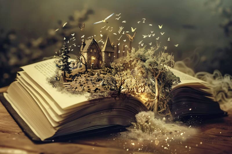 "Enchanted Storybook Castle Emergence" "Open Book with Fairytale Forest ...