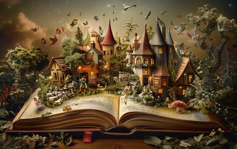 "Enchanted Storybook Castle Emergence" "Open Book with Fairytale Forest ...