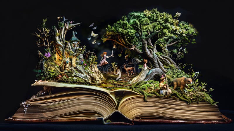 "Enchanted Storybook Castle Emergence" "Open Book with Fairytale Forest ...