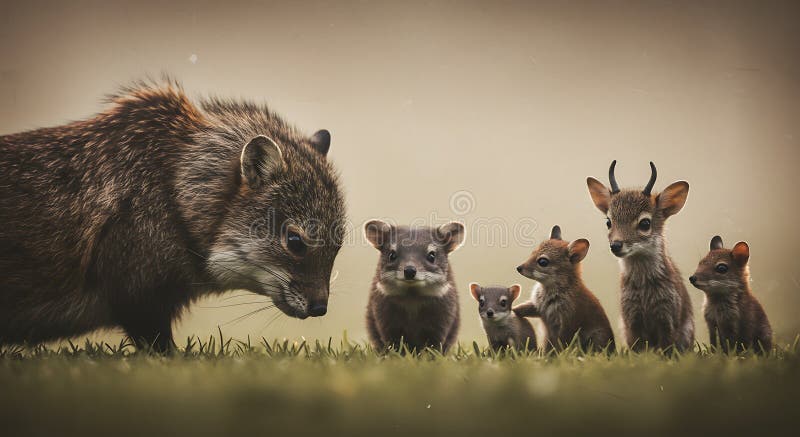 A Collection of Imaginary Animals Standing Together in a Grassy Field ...