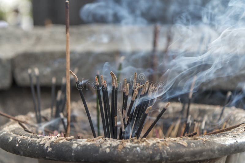 Sri Lanka - Dambulla - Rock Temple - Burning Incense with Rising Smoke ...