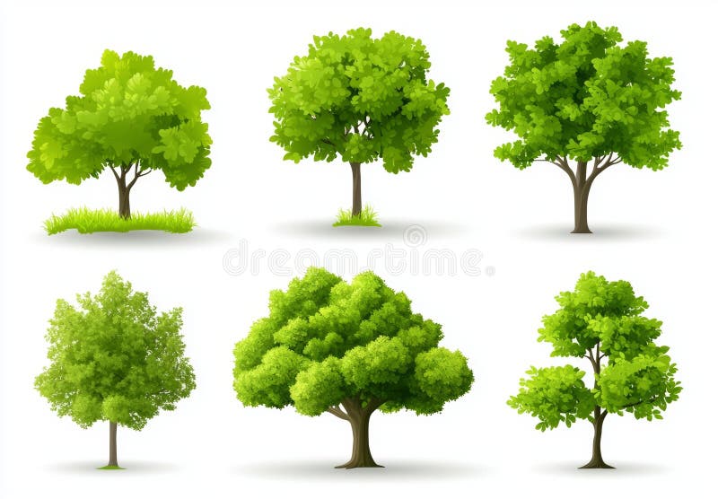 The Collection Includes Realistic Trees Isolated on a White Background ...