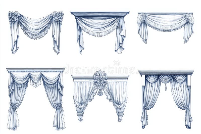The Collection Includes Six Unique, Hand-drawn Window Treatment Design ...