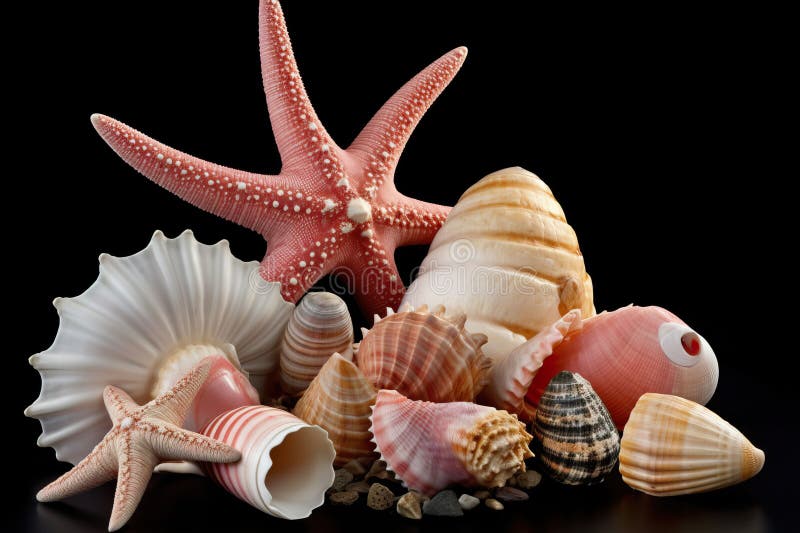 Seashells and Starfish Collection on White Background Stock ...