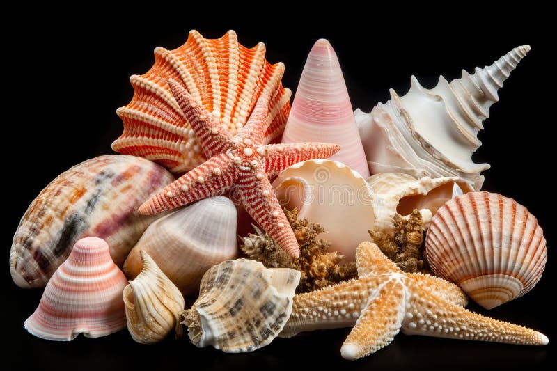 Seashells and Starfish Collection on White Background Stock ...