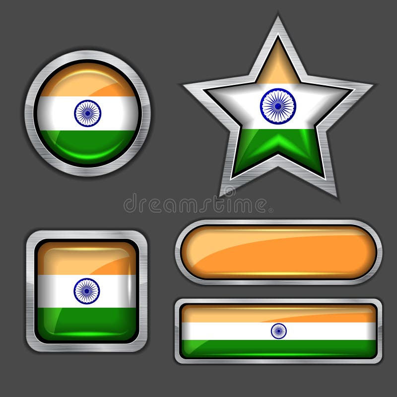 Collection of India Flag Icons Stock Vector - Illustration of medal ...