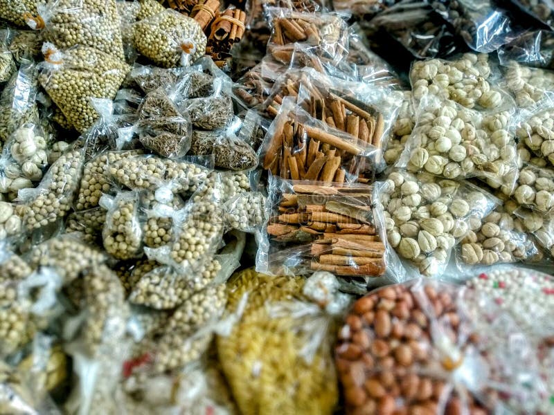 Collection of Indonesian Cooking Materials in Plastic Bags Stock Image ...