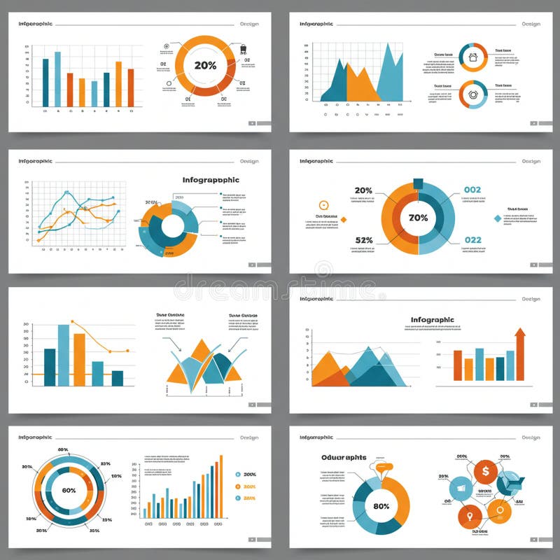 Collection of Infographics Featuring Various Chart Types, Including Bar, Line, Pie, and Stock ...