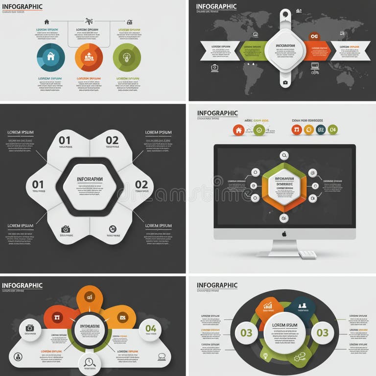 Collection of Infographics Featuring Various Designs. Elements Include ...