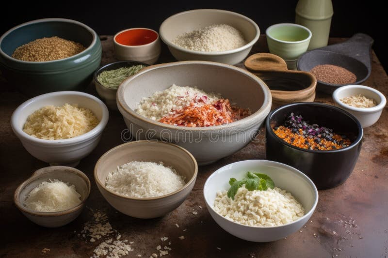 Collection of Ingredients, Each in Its Own Bowl or Containers, for a ...