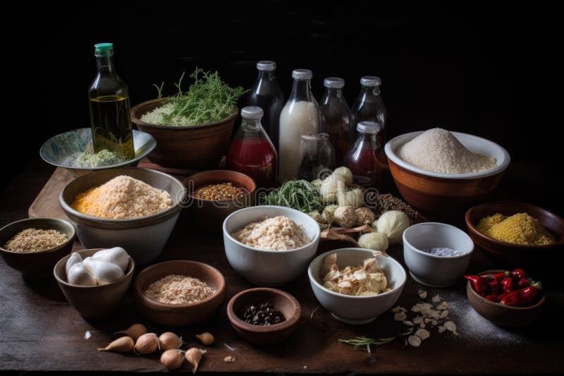 Collection of Ingredients, Each in Its Own Bowl or Containers, for a ...