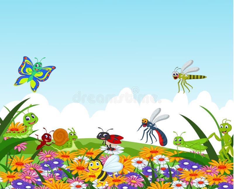 Collection of Insects in the Flower Garden Stock Illustration ...