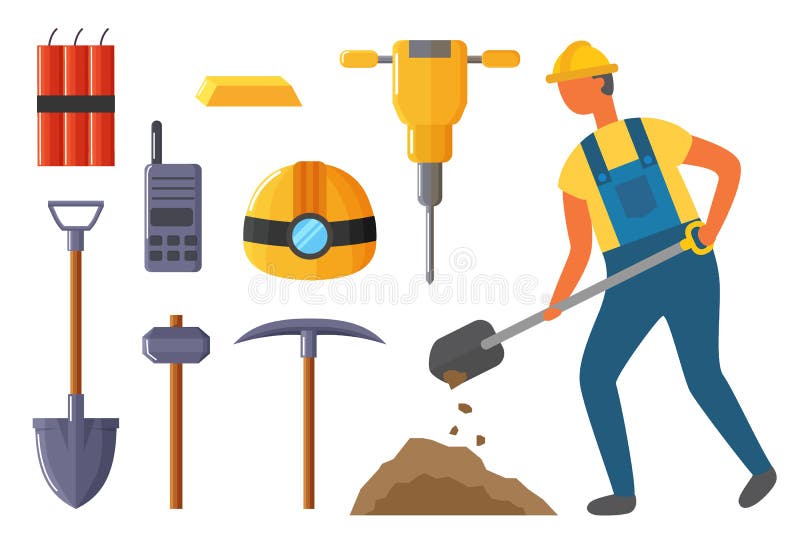 Miner and Mining Industry Equipments Kit Vector Stock Vector ...