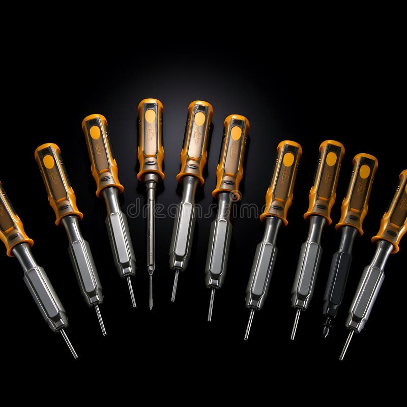 A Collection of Insulated Screwdrivers Fanned Out on a Solid Black ...