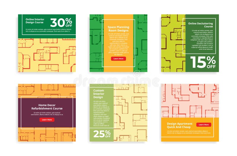 Collection Interior Design Course Poster Landing Page Vector Remotely ...