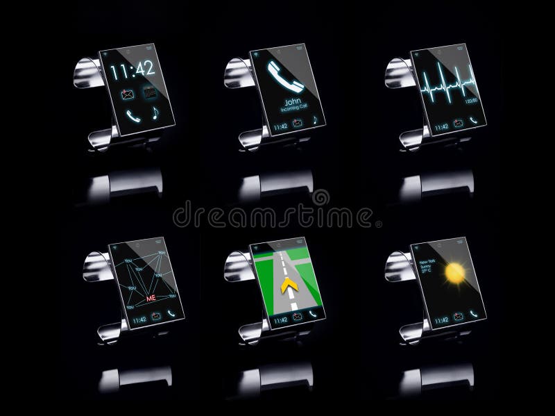 Collection of Internet Smart Watches, Isolated on White Stock ...