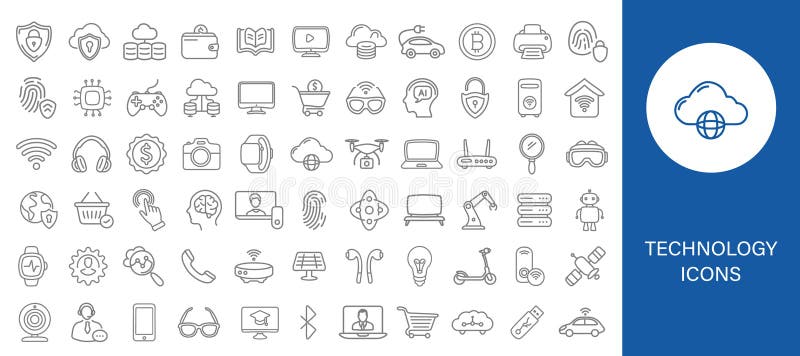 Collection of Internet Technology Linear Icons Isolated on White Stock ...