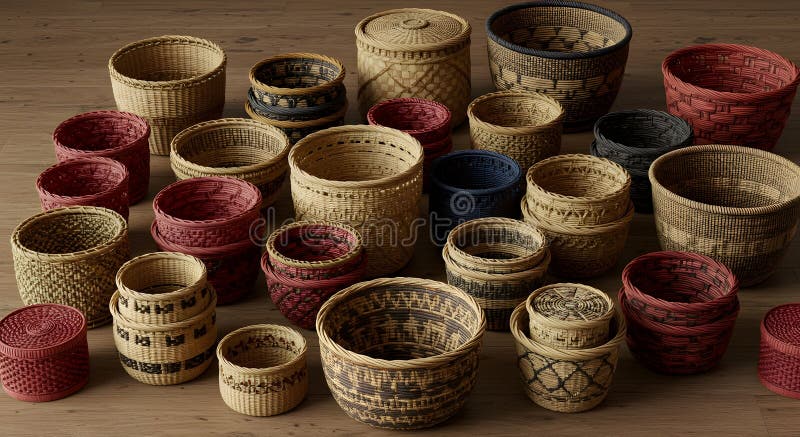 Collection Woven Baskets Various Sizes Colors Stock Photos - Free ...