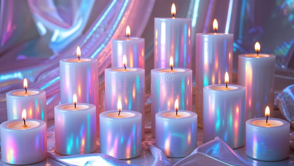 Iridescent Cylindrical Candles with Reflective Spectrum Finish Stock ...