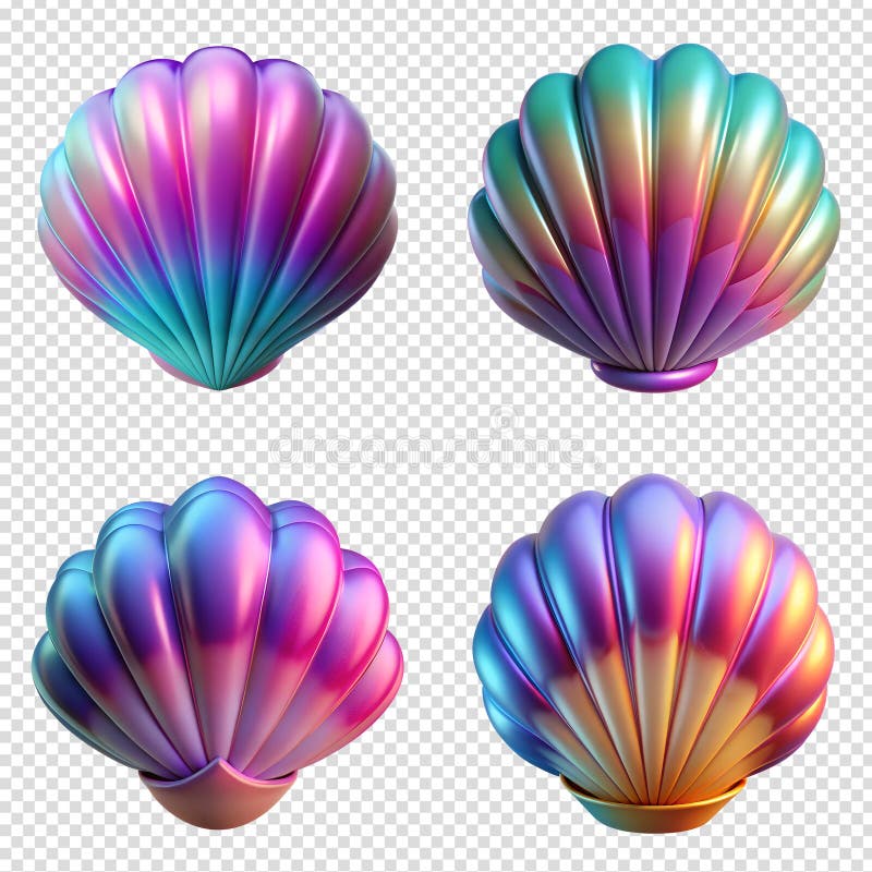 Collection of Iridescent Seashells 3d Icons Isolated Stock Photo ...