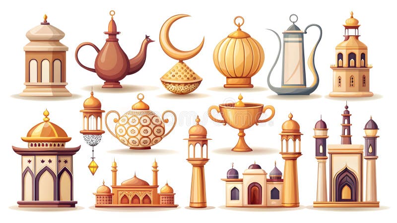 Islamic Architecture & Objects Stock Illustration - Illustration of ...