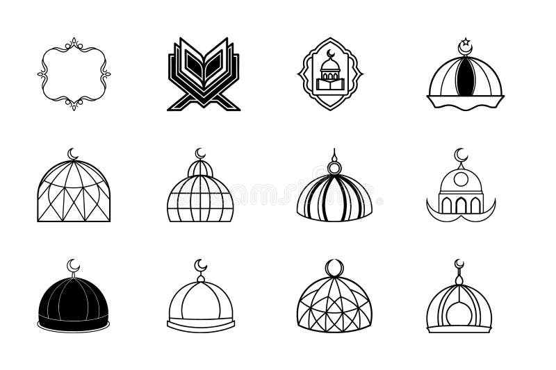 Collection of Islamic Mosque Dome and Religious Symbols Line Art ...
