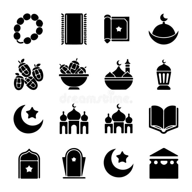 Collection of Islamic Symbols Icon Set Silhouette Design. Stock Vector ...