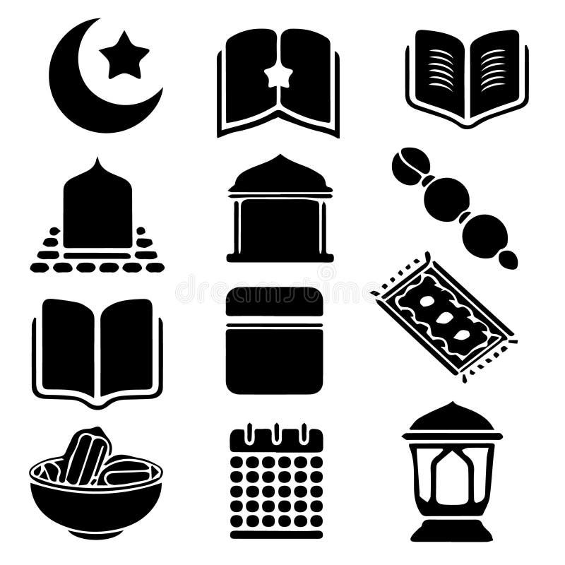 The Collection of Islamic Symbols Icon Set Silhouette Design. Stock ...